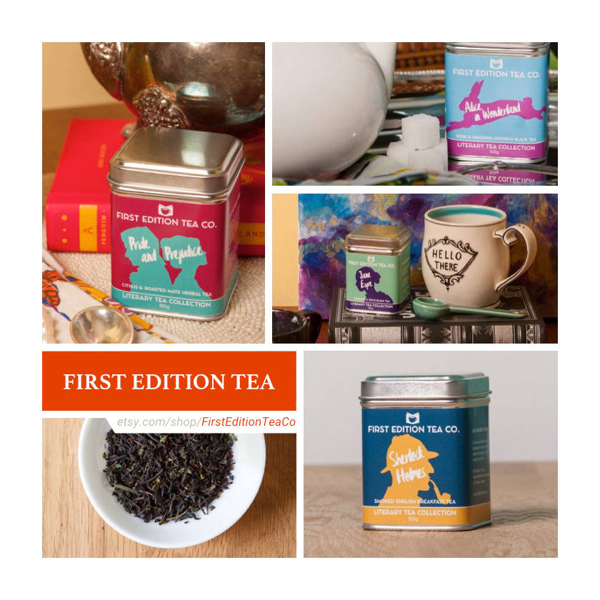 Etsy shops for book lovers: First Edition Tea Co. – Ebook Friendly