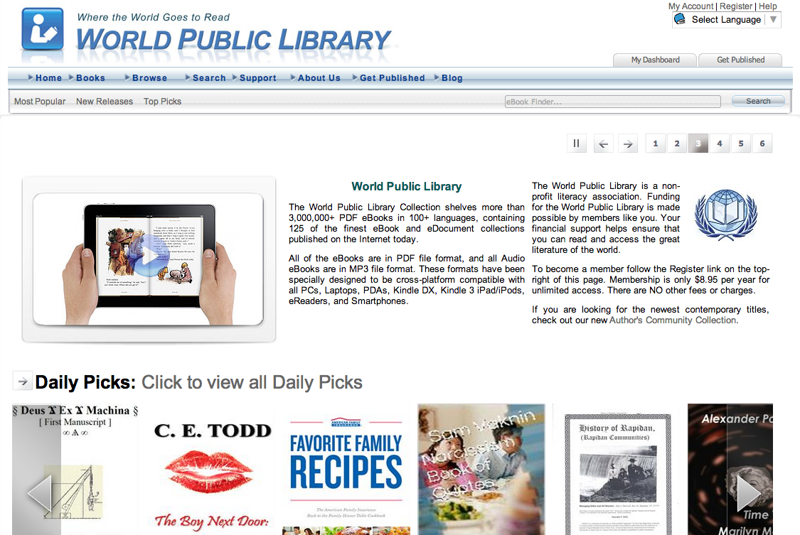 World Public Library – front page – Ebook Friendly