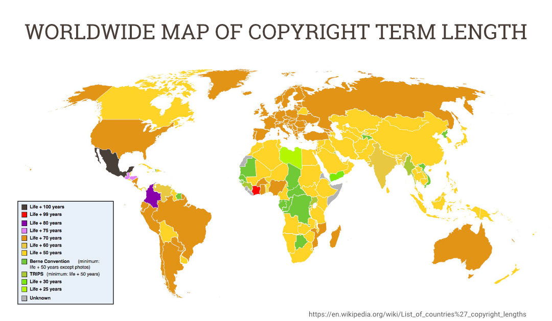 Worldwide map of copyright term length – Ebook Friendly