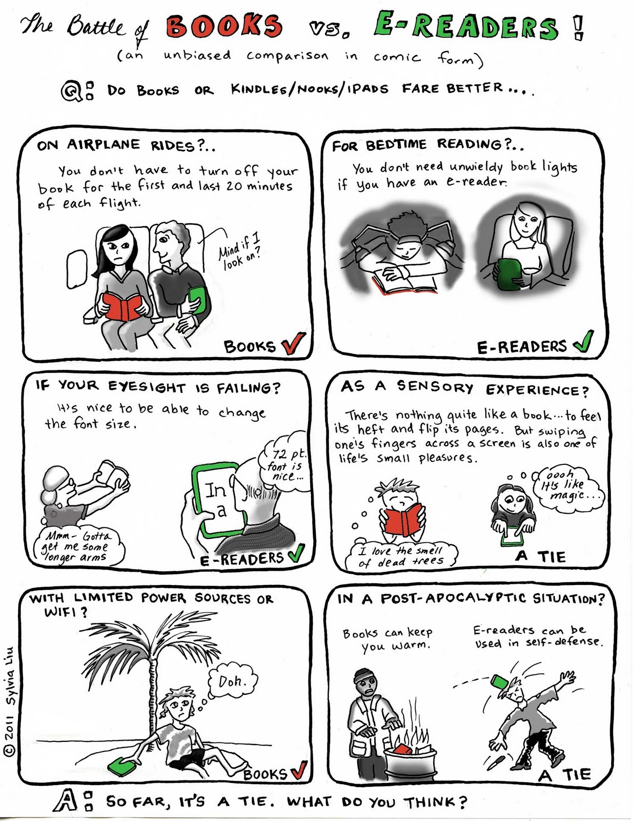 The battle between books and e-readers – cartoon – Ebook Friendly