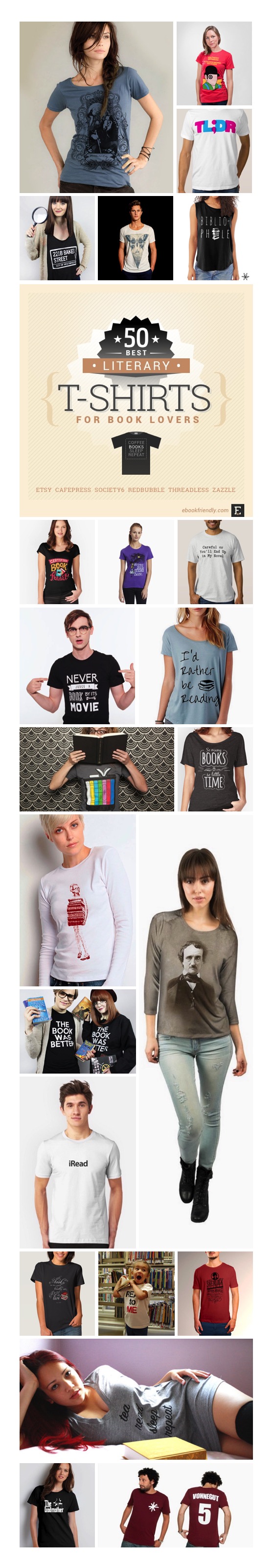 Best literary t-shirts for book lovers – infographic – Ebook Friendly
