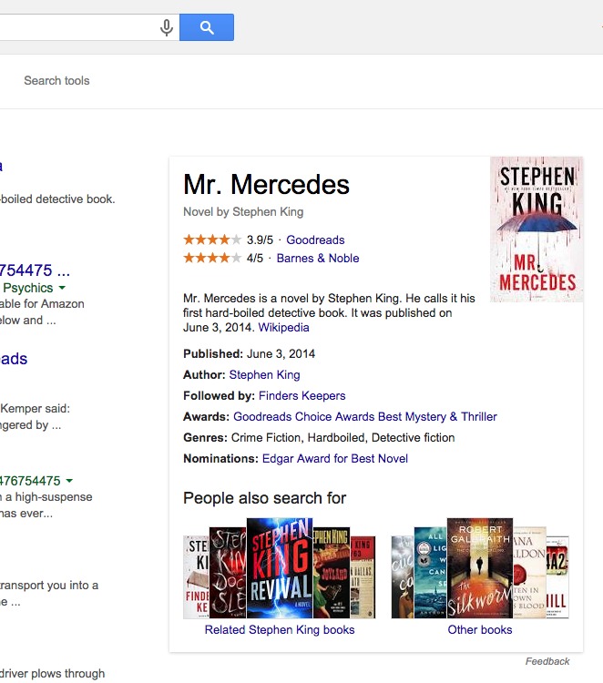 Google search – card with book details – Ebook Friendly