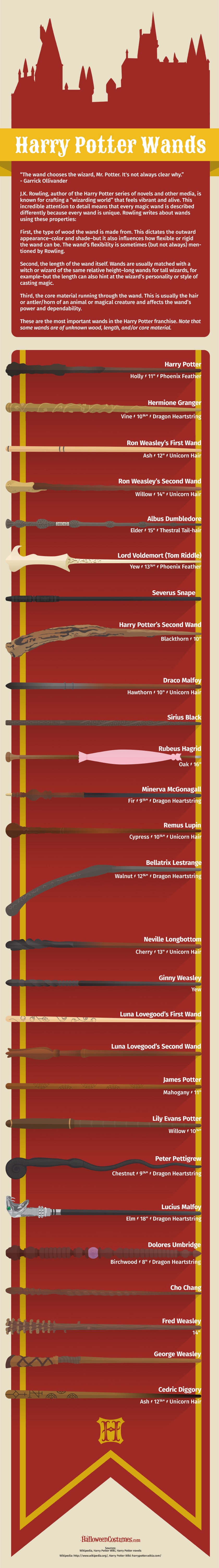 Most important wands from the Harry Potter world (infographic)