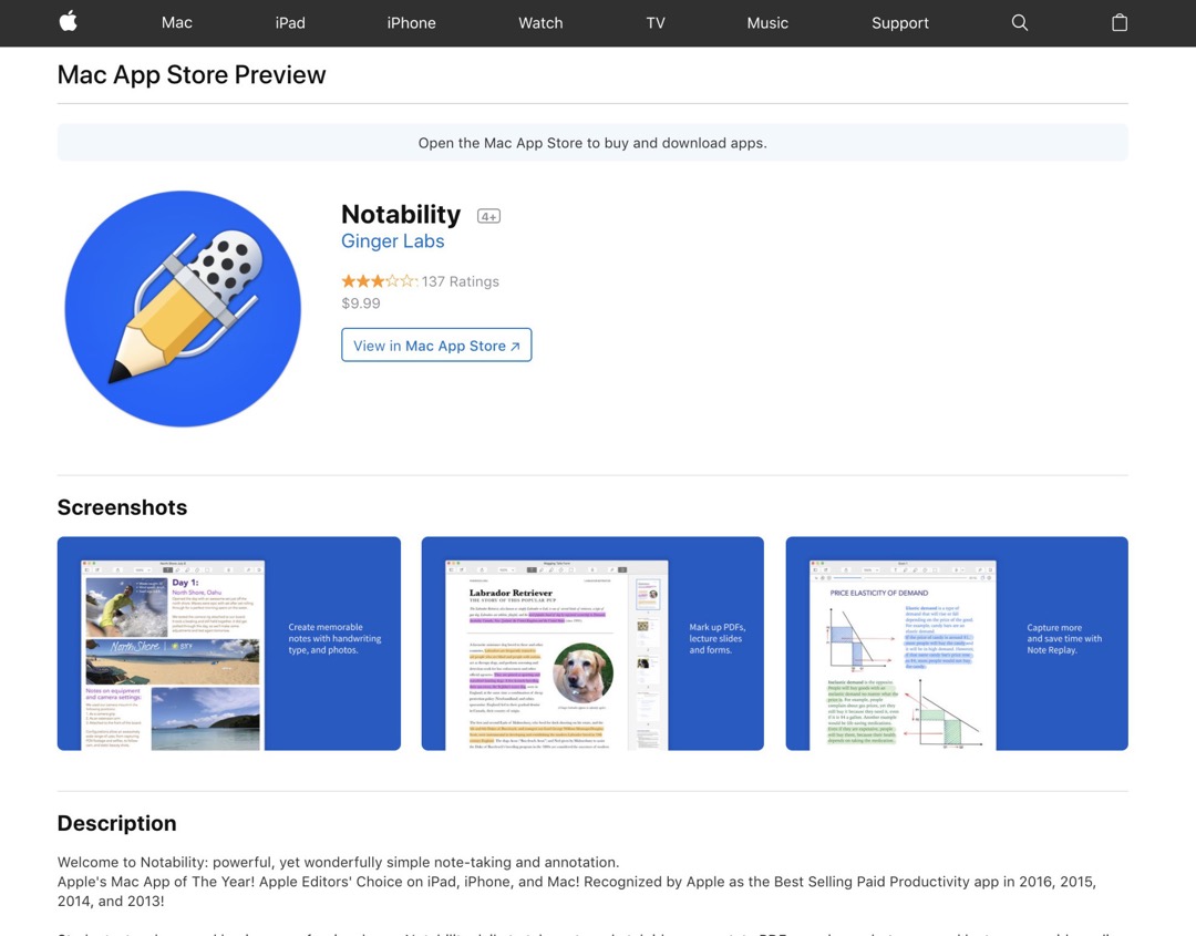 Notability – redesigned web preview of Apple App Store – Ebook Friendly