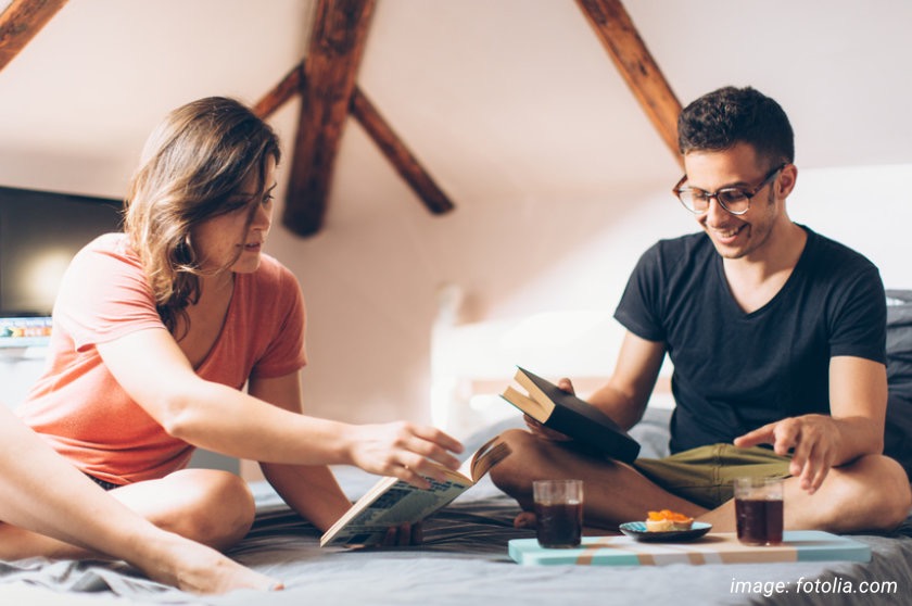 Ongoing – woman man books bed morning – Ebook Friendly